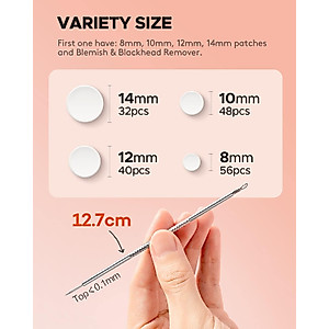 Pimple Patches with Extractor, Hydrocolloid Acne Patches for Face 4 Sizes 176 Count for Zit Breakouts, 2-in-1 Blackhead Remover & Pimple Popper Tool with Tea Tree & Calendula Oil