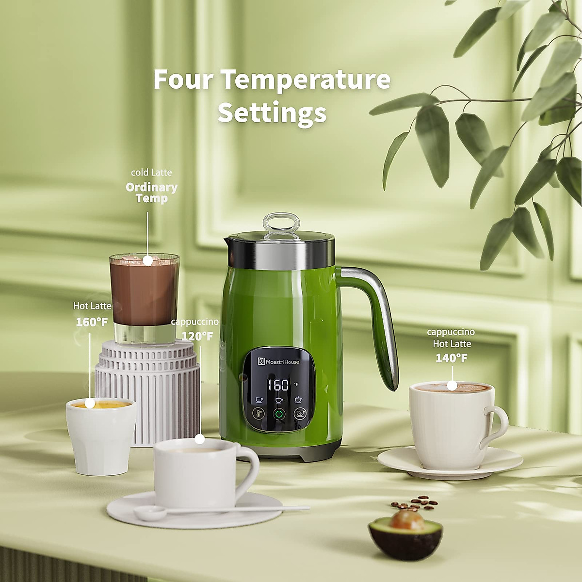 Maestri House Milk Frother, Variable Temp and Froth Thickness Milk Frother and Steamer, 14.1OZ/400ML Smart Touch Control Foam Maker, Memory Function for Latte, Warm Milk, Hot Chocolate