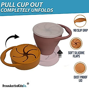 BraveJusticeKidsCo. | Snack Attack Silicone Baby Snack Cup | 2 pack | Collapsible Toddler Snack Cup (Honey Ginger and Dusty Rose)