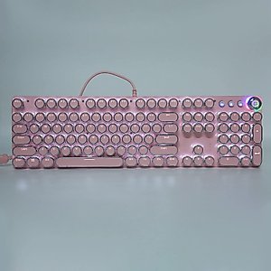 Mechanical Keyboard, 104 Keys Wired Retro Typewriter Round Punk Keycap Gaming Keyboard with Adjustable RGB Backlit Multi Mode for Gamer Typist E-Sports()
