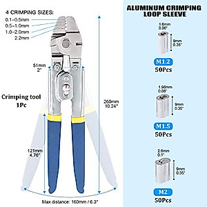 Glarks Up To 2.2mm Wire Rope Crimping Tool With 150Pcs 3 Size Aluminum Double Barrel Ferrule Crimping Loop Sleeve Kit