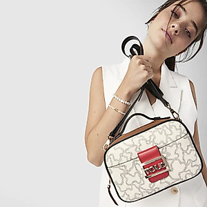 TOUS Water-Repellent Canvas Combined with Leather-Effect Vinyl Crossbody Reporter Bag for Women, 24x10.5x20.5 cm, Multibeige, Kaos Icon Collection