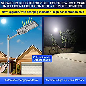 Vikrami 1000W Solar Street Lights Outdoor Waterproof 80000LM, Dusk to Dawn, with Motion Sensor and Remote Control, Suitable for courtyards, Gardens, Streets, Garage, etc. Wall or Pole Mount