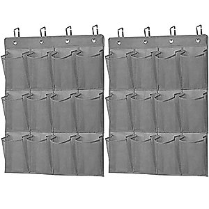MERB Home 2 Pack Shoe Storage Organizer with Innovative Hook - Hang 2 Racks on 1 Door or on different Doors - Hanging Door Rack- 12 Pockets - Foldable Hanging Storage Organizer (3 Rows of pockets)