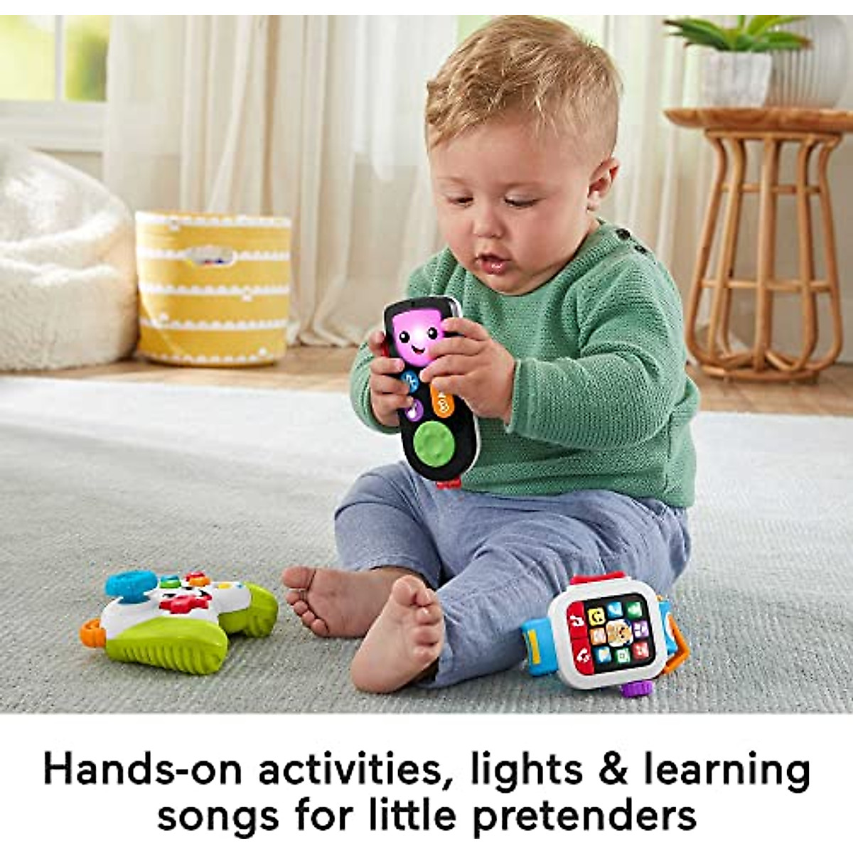 Fisher-Price Laugh & Learn Baby Learning Toys Tune In Tech Gift Set of 4 Interactive Pretend Play Toys for Ages 6+ Months [Amazon Exclusive]
