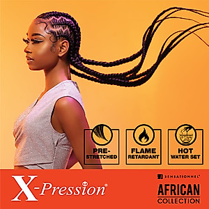 Sensationnel X-pression prestretched braiding hair - 3x braid 58 inch all kanekalon flame retardant synthetic braid for box braids and twists (1 pack, 1B OFFBLACK)