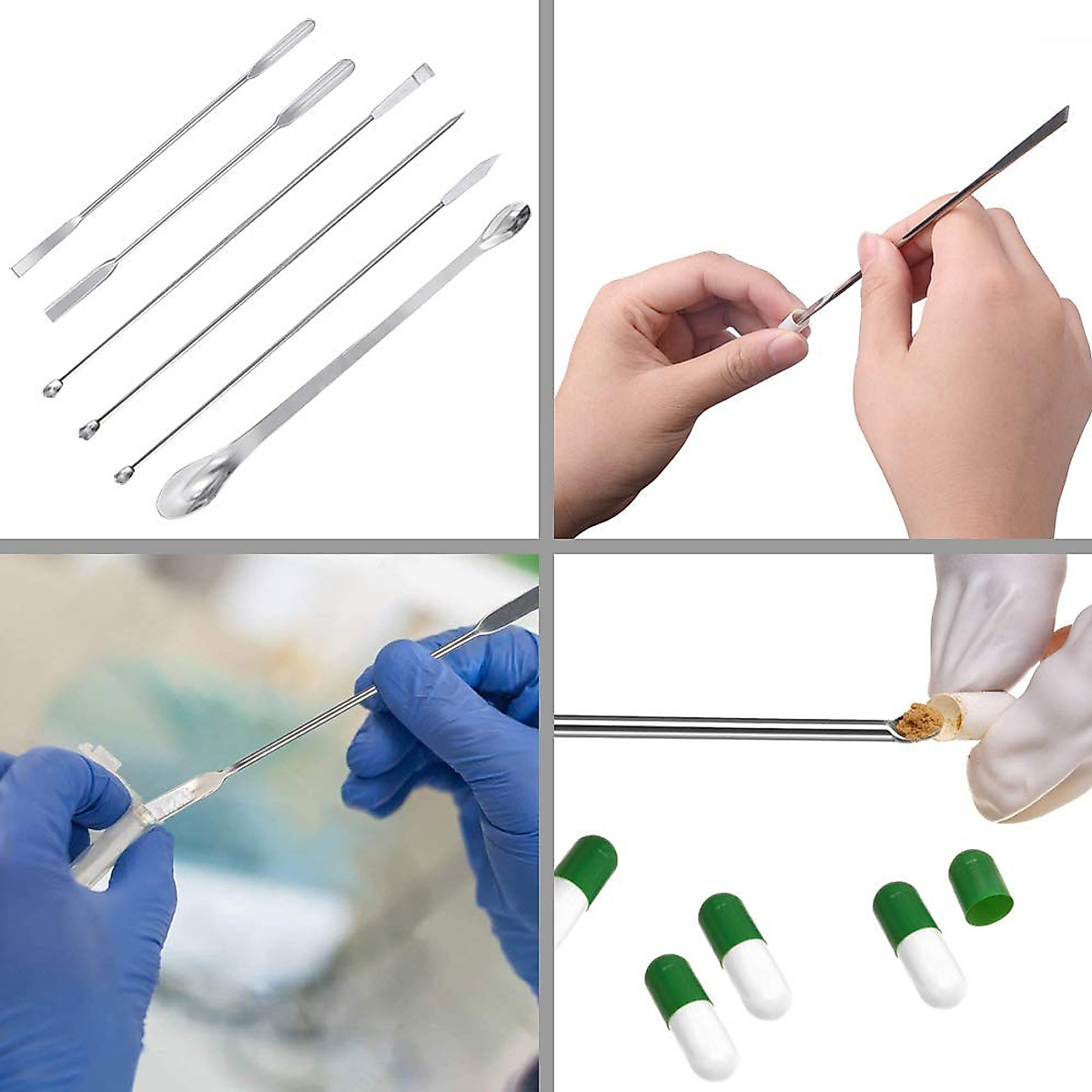 Squadare 6 Pack Micro Spatula，Lab Scoop Spoon Capsule Filler for Powders Stainless Steel Gel Cap Filler