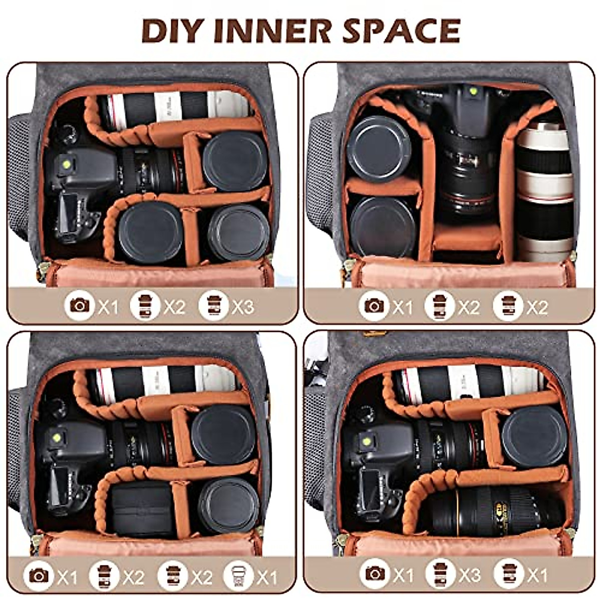 Endurax Leather Camera Backpack for Photographers, DSLR Backpack Bag with Laptop Compartment & Tripod Holder, Waterproof Canvas