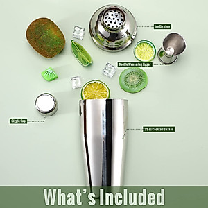 4 Packs Cocktail Shaker Set Martini Shaker Bulk Stainless Steel Martini Mixer with Strainer Drink Shaker with Double Measuring Jigger for Bar Party Home Use Wine Shaker Bar Mixing Tool (25 oz/ 750 ml)