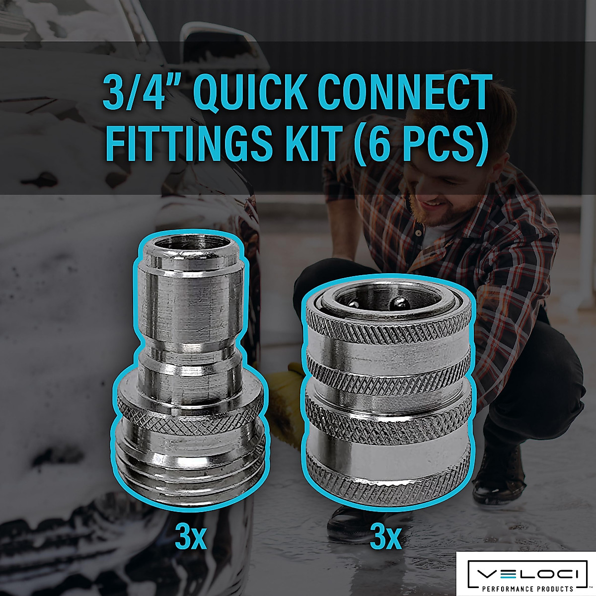 MTM Hydro Garden Hose Adapter 6 Piece 3/4” Quick Connect Fittings Kit, Stainless Steel High Pressure Couplings and Connectors for Pressure Washers and Car Detailing, 3x3