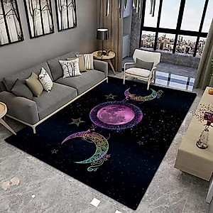 Galaxy Triple Moon Goddess Wiccan Pagan Witch Decor Non-Slip Mats Soft Luxury Rug Floor Carpet for Living Room Indoor Gothic Decor Goth Decor 5'x7'