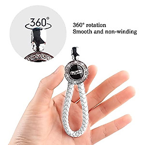 Bling Bling Leather Keychain,Universal Car Accessories Car Lanyard Key Fob Holder with Anti-lost D-ring and Screwdriver(White)