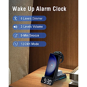 Welgo Wireless Charger for Samsung with Alarm Clock, 4 in 1 Charging Station for Samsung S23 Ultra/S22/Note 10/Z Fold4/Z Flip4/iPhone, for Galaxy Watch 5 Pro/4/3 & Samsung Galaxy Buds