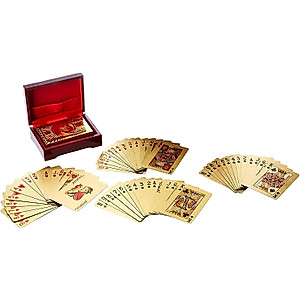 Gold Plated Playing Cards Poker with Wooden Gift Box Case Make Your Magic Tricks More Luxurious & Creative for Family & Friend