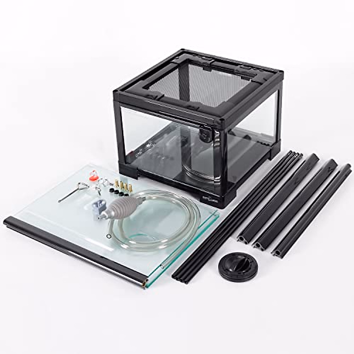 REPTIZOO 15 Gallon Full Glass Reptile Terrarium 12" x 12" x 24" Knock-Down Glass Tank and Siphon Gravel Cleaner Set, Small Habitat for Reptile Chameleon, Tree Frogs, Arboreal Geckos,Lizard