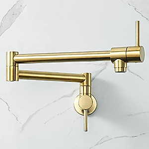 HAIYUNDA Pot Filler Folding Faucets,Wall Mount Pot Filler Kitchen Faucet Solid Brass,Swing Arm Folding Brushed Gold Modern Kitchen Sink Faucet Folding Stretchable with Single Hole Two Handles