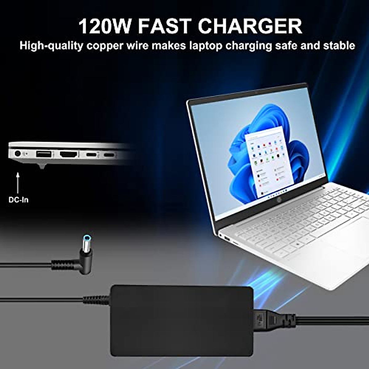 120W Power Supply Charger for HP ProBook 445 440 G7 mt22 HP omen 15 ZBook 15v G5 Fury 17 G8 15 G8 Power 15 G9 G8 Firefly 14 G9 120W Laptop Charger