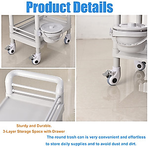 Rolling Utility Cart,Qiwey Utility Cart with Big Drawer,3-Tier Esthetician Cart with Wheels for Beauty Salon SPA Commercial Hospital Office Lab Cart