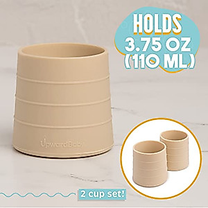 Upward Baby Silicone Cups 2 pc Set - Transition Baby Open Cup from bottle + Easy Grip Toddler cups spill proof for 1 year old + Montessori silicone cup Baby Led Weaning Supplies Dishwasher Safe(Green)