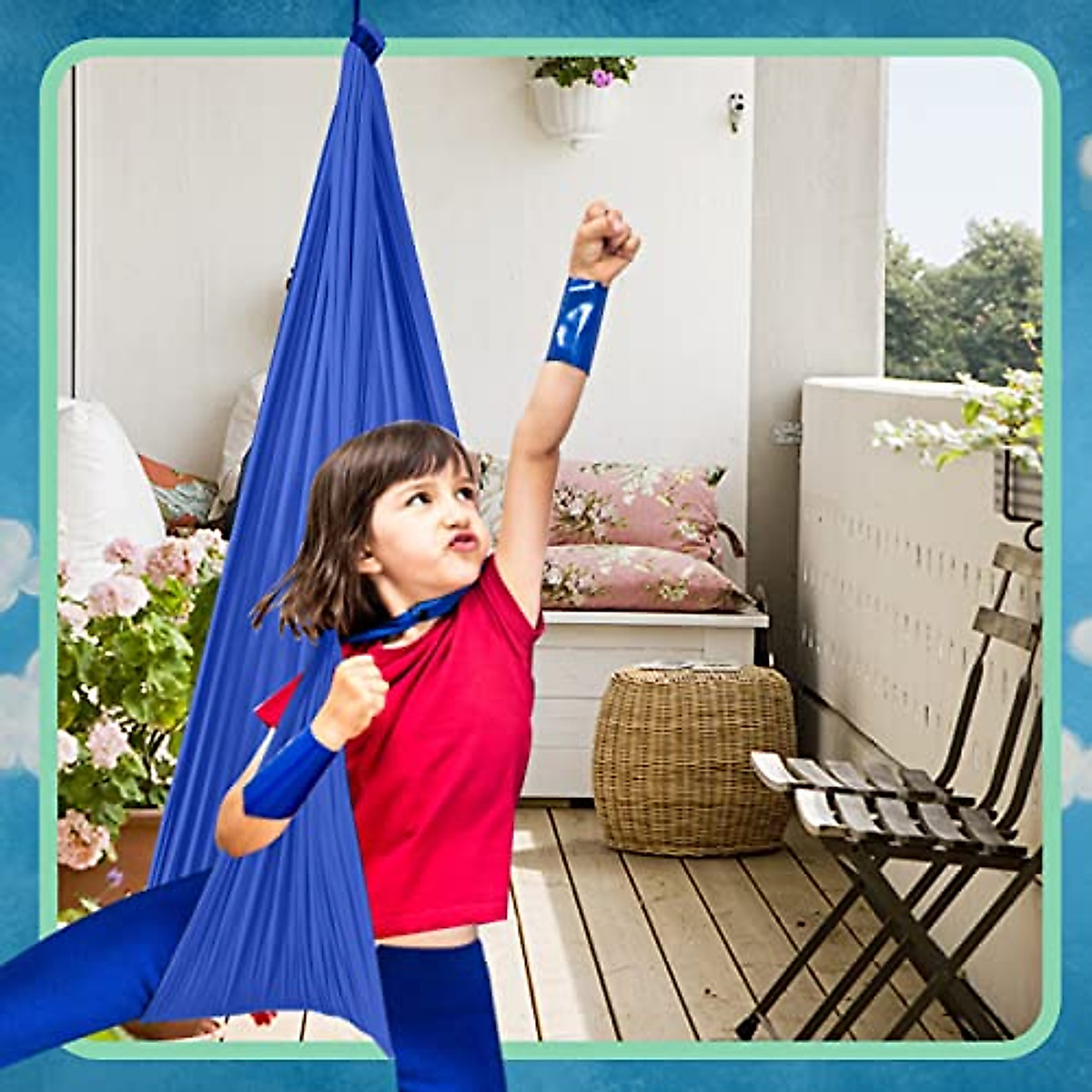 Aokitec Therapy Swing for Kids with Special Needs (Hardware Included) Snuggle Swing Cuddle Hammock Indoor Adjustable Aerial Yoga for Children with Autism, ADHD, Asperger, Sensory Integration(Blue)