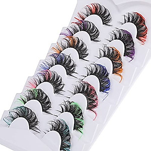Ruairie False Eyelashes Colored Lashes Fluffy Wispy Russian Strip Lashes with Color D Curl Volume Curly Christmas, 7 Colors Fake Eyelashes Pack