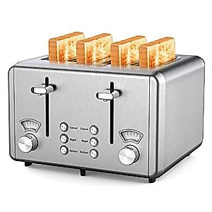 Toaster 4 slice,whall Stainless Steel Toaster 6 Bread Shade Settings,Bagel/Defrost/Cancel Function with Dual Control Panels,Removable Crumb Tray,Extra Wide Slots,for Various Bread Types 1500W