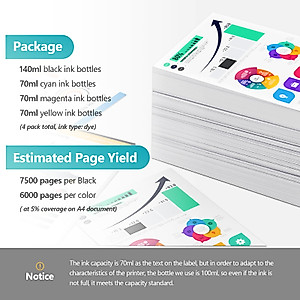 PACITEK 502 Compatible Refill Ink Replacement for T502 Used for ET-2850 ET-2760 ET-3850 ET-3710 ET-3750 ET-3760 ET-4850 ET-4750 ST-2000 Printer (2Black, Cyan, Magenta, Yellow)