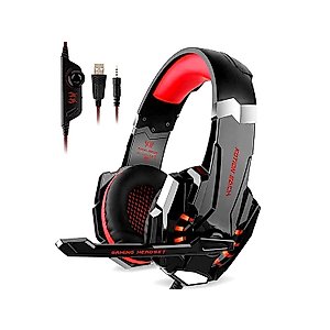 REDFIRE Stereo Gaming Headset for PS4, PC, Xbox One Controller, Noise Cancelling Over Ear Headphones Mic, LED Light, Bass Surround, Soft Memory Earmuffs for Laptop Mac Nintendo Switch Games -Red
