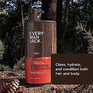 Every Man Jack Cedar + Red Sage Mens 3-in-1 All Over Wash for All Skin and Hair Types - Cleanse, Nourish, and Protect Skin and Hair with Naturally Derived Soy Proteins, Aloe, Glycerin - 2 Bottles