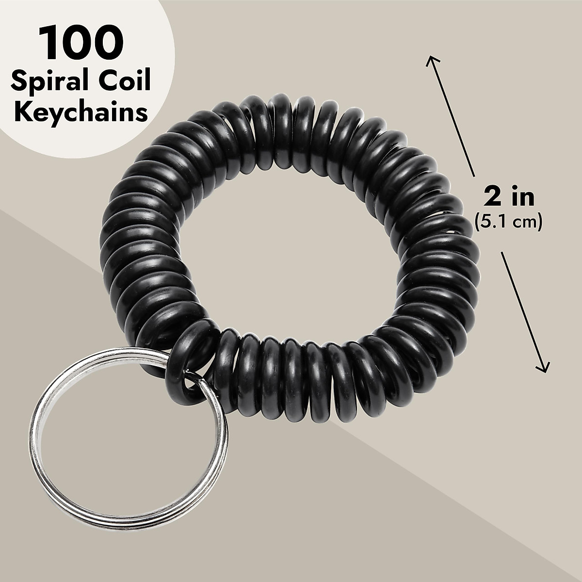 Juvale 100 Pack Spiral Coil Wrist Keychains, Stretchy Wristband Bracelet Key Rings (Black)
