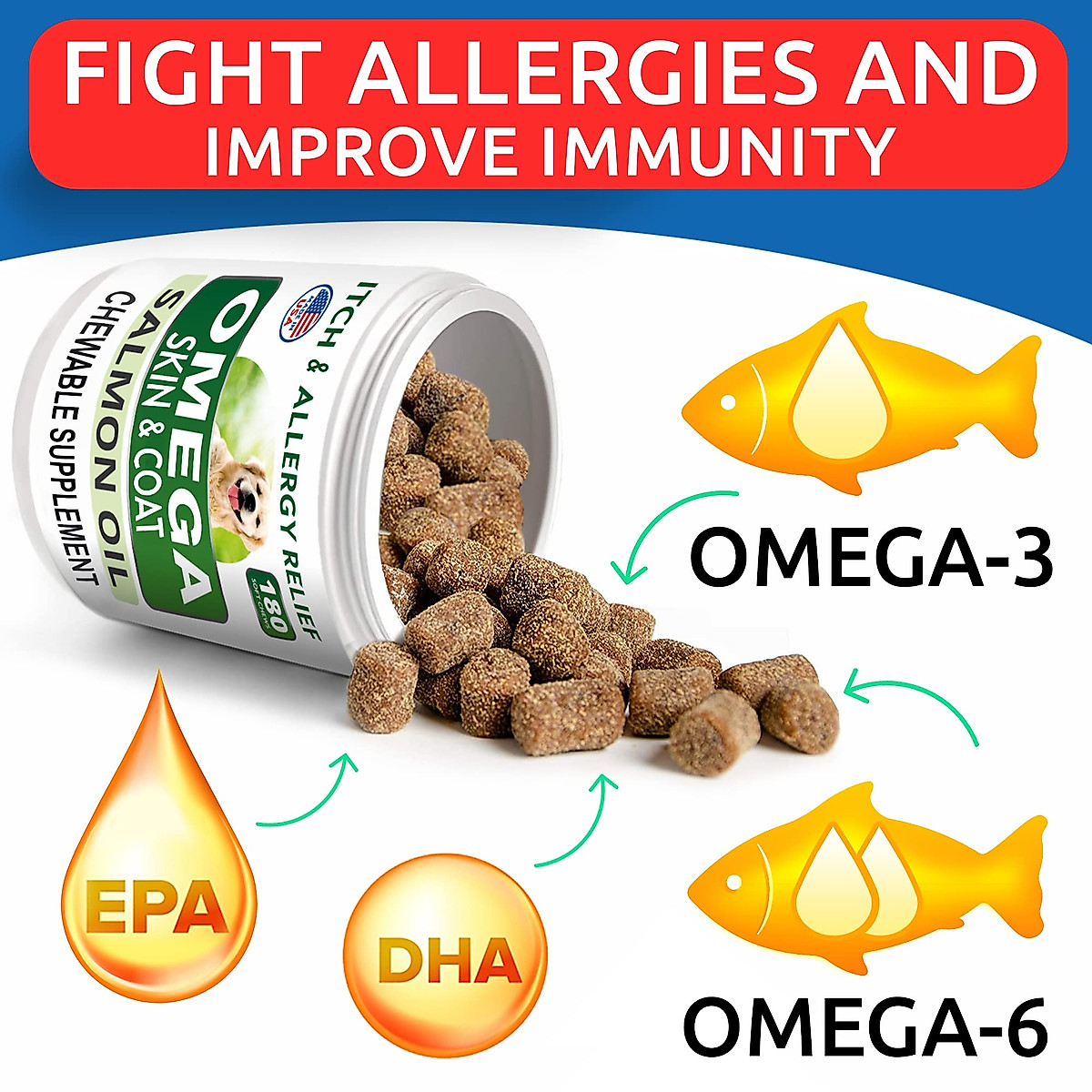Allergy Relief + Omega 3 + Probiotics & Digestive Enzymes Bundle - Anti-Itch Skin & Coat + Joint Health + Pet Diarrhea Gas Treatment - Fish Oil + EPA & DHA Fatty Acids - 420 Chews - Made in USA