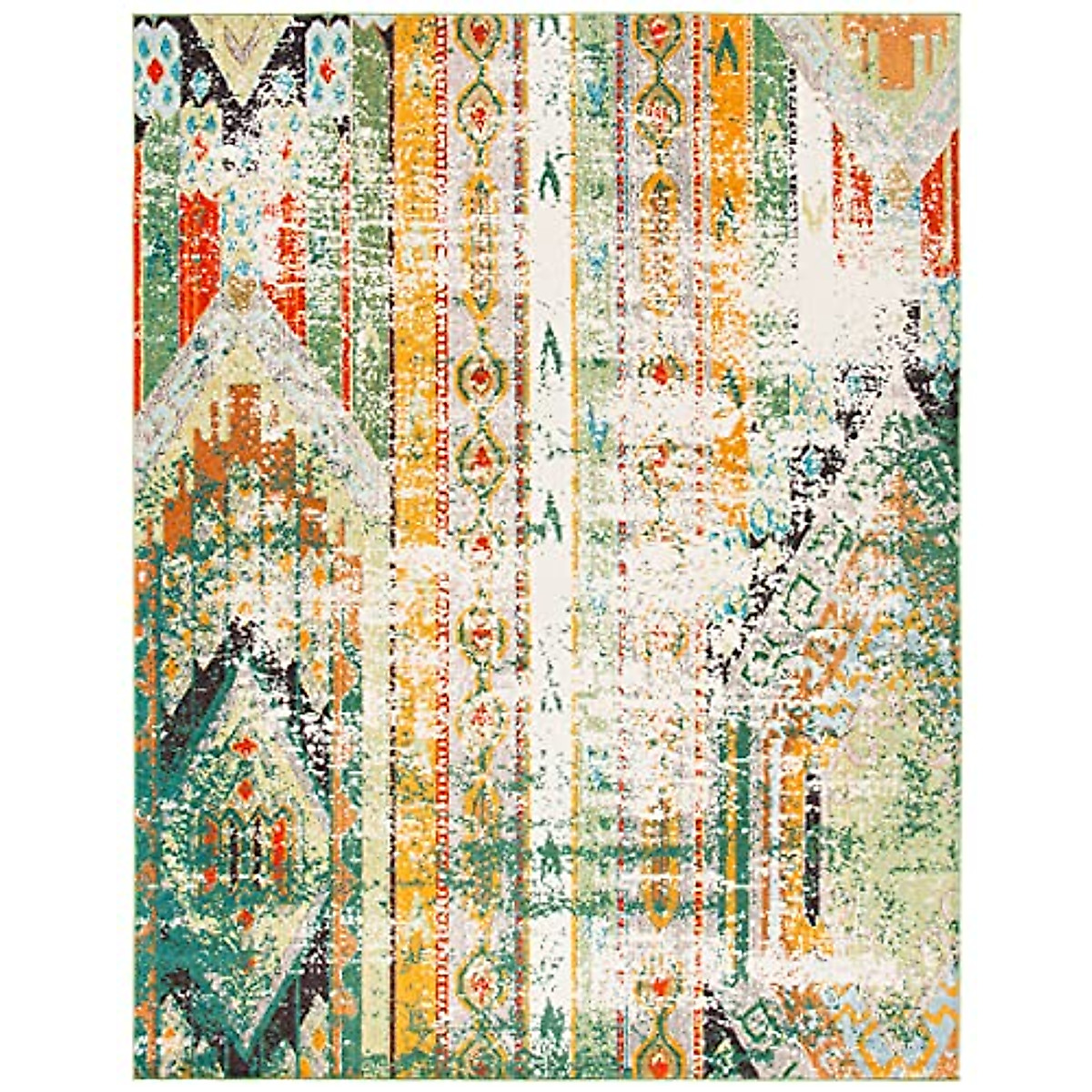SAFAVIEH Madison Collection 8' x 10' Green / Orange MAD422Y Boho Chic Tribal Distressed Non-Shedding Living Room Bedroom Dining Home Office Area Rug
