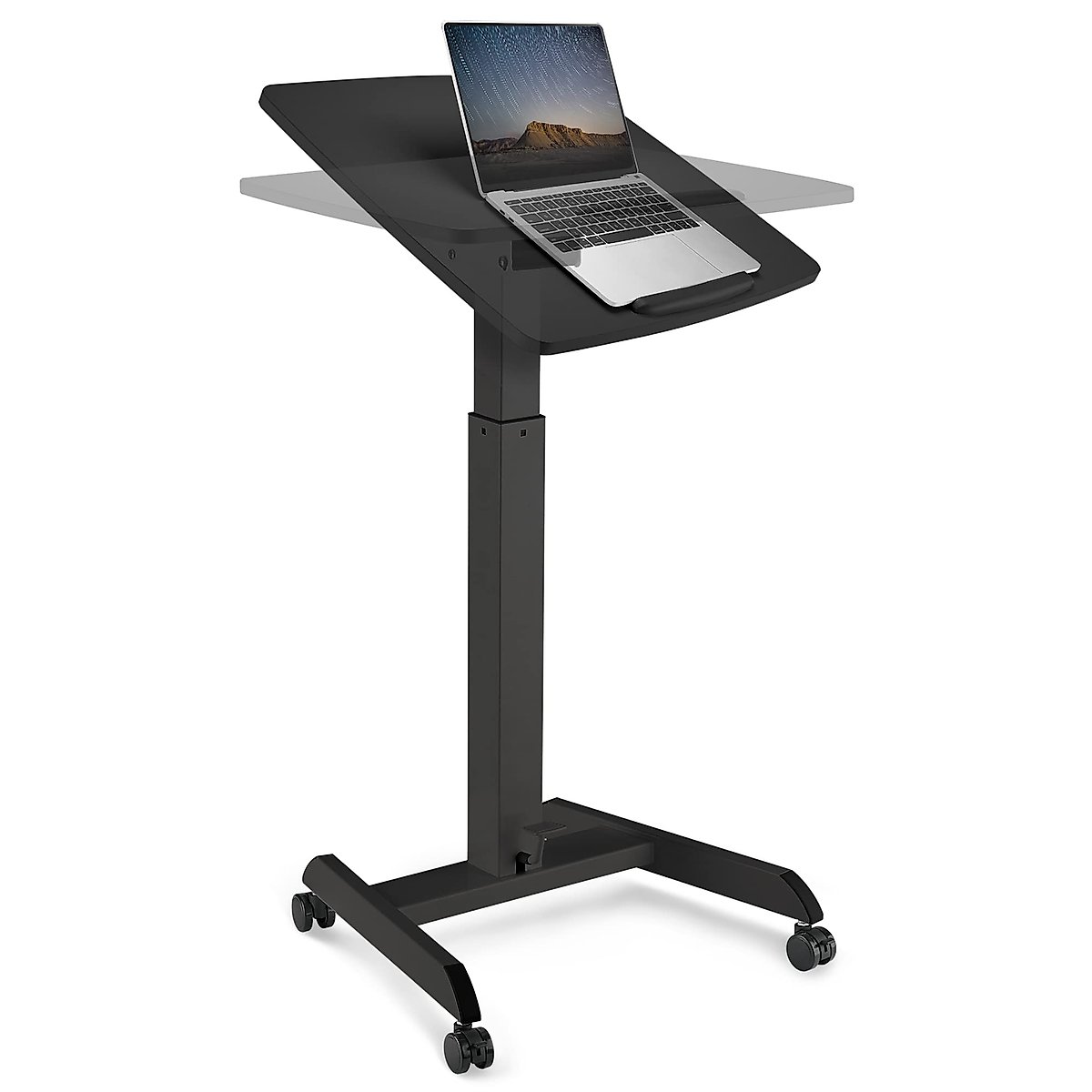 OCOMMO Mobile Podium - Pneumatic Standing Desk with 30 Degree Tilting Top, Adjustable Podium Stand, Lectern Portable with Wheels, Perfect for Lectures, Meetings, and Computer Use, Black