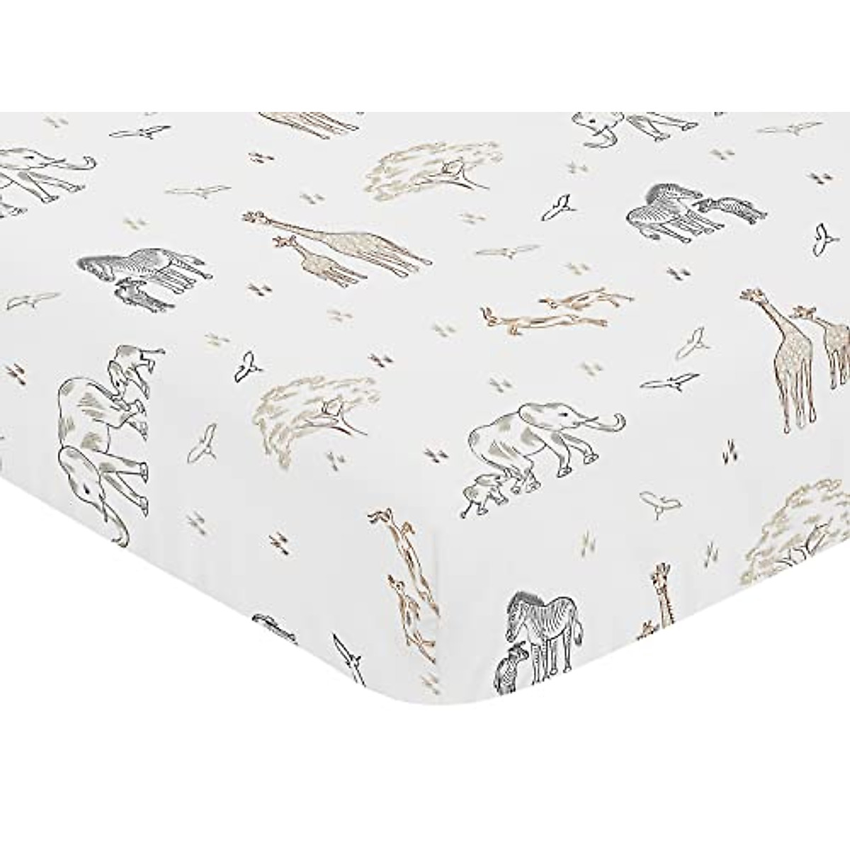 Sweet Jojo Designs Jungle Safari Animals Boy Girl Fitted Crib Sheet Baby Toddler Nursery Brown Taupe Black and White Gender Neutral Animal Elephant Giraffe Wildlife Adventure Zebra Elephants Serengeti