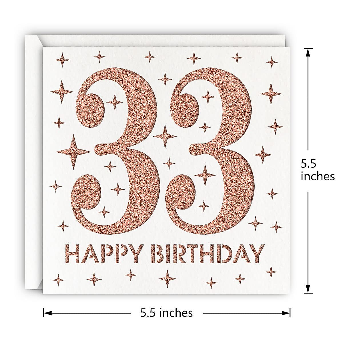 MAGJUCHE Rose Gold 33rd Birthday Card, Laser Cut Glitter Woman Age 33 Birthday Gift For Daughter, Sister