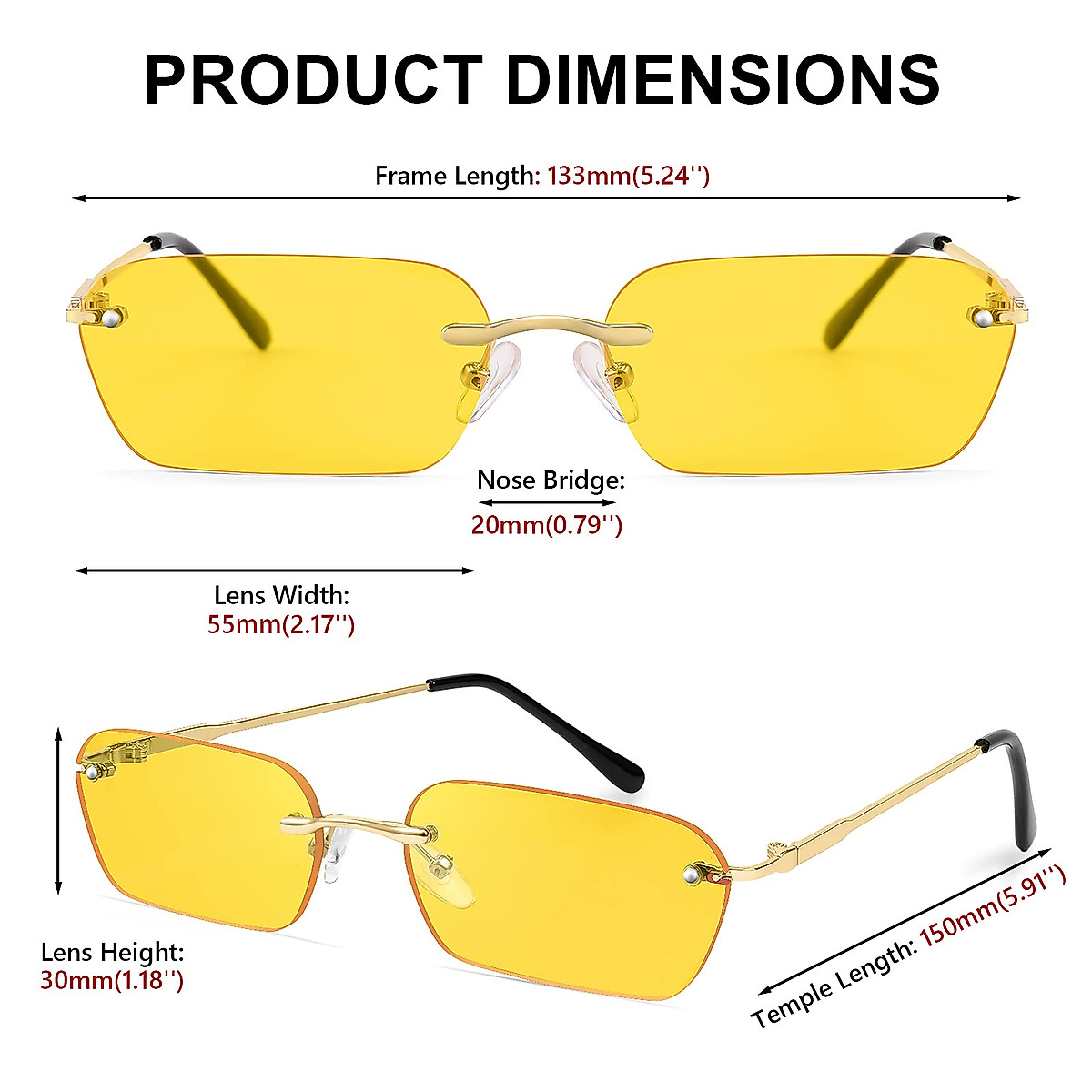 FEISEDY Rimless Sunglasses Y2K Sunglasses Retro Small Narrow Clear Eyewear Vintage Rectangle Sunglasses for Women Men B2643