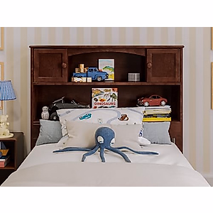 AFI Newport Twin Size Bookcase Headboard with Attachable Charger in Walnut