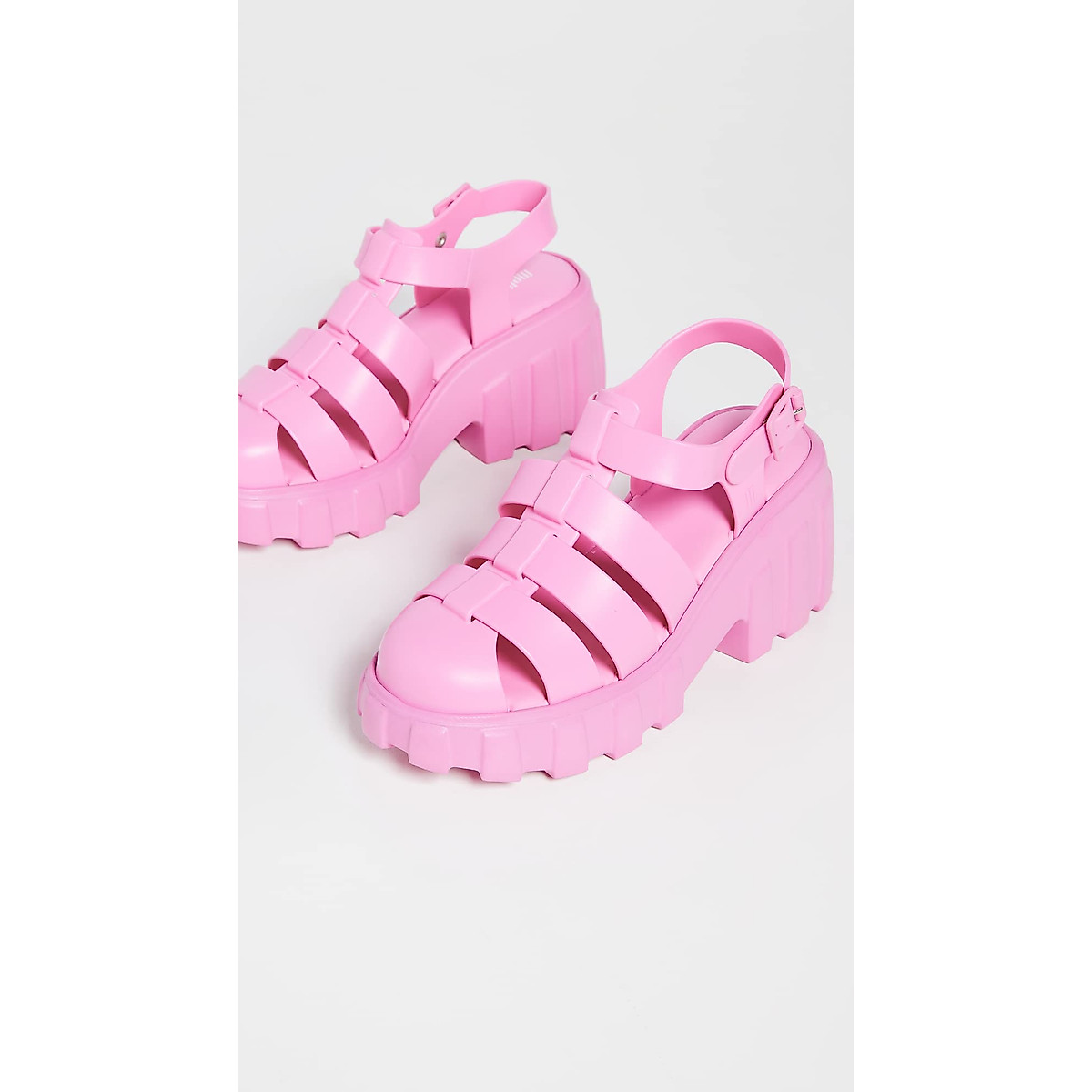 Melissa Megan Platform Jelly Heels for Women - The Iconic Original 90’s Jelly Shoe, Fisherman's Sandal with Chunky, Platform Lug-Sole Heel and Adjustable Strap and Side Buckle, Pink, 5
