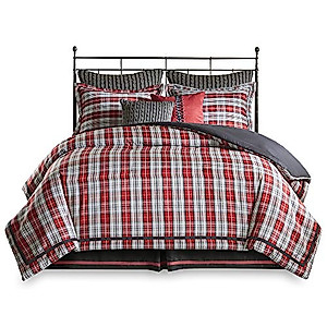 Woolrich Rustic Lodge Cabin Comforter Set- Down Alternative Warm Bedding and Matching Shams King Williamsport, Red Plaid, 4 Piece