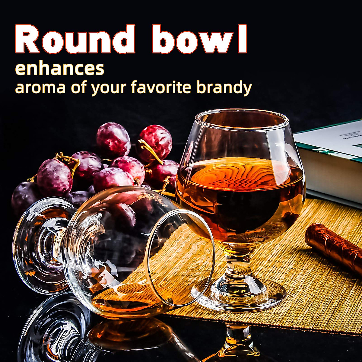 Brandy Snifters Glass Set of 6, 12 oz Classic Stemmed Cognac Glasses Glass Snifters Set Perfect for Scotch & Bourbon, Short Beer Tasting Glasses