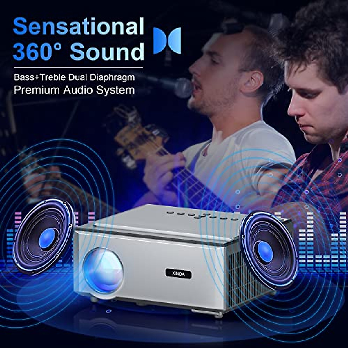 4k Projector with WiFi and Bluetooth.XINDA 980ANSI Movie Outdoor Projector 4K Support Full-Sealed Engine,Software Updated,Native 1080P,4D/4P Keystone,500" Display,Wireless Caste/HDMI/USB/TV Stick/PPT