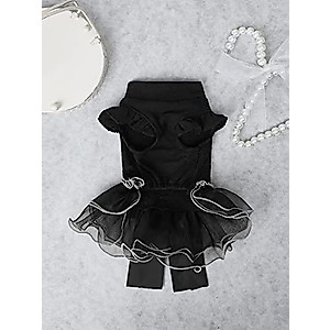 QWINEE Elegant Party Dog Dress Bow Decor Cat Dress Stretchy Dog Princess Dress Mesh Tutu Puppy Skirt Wedding Christmas New Year Dresses Outfits for Small Medium Large Dogs Cats Kitten Black M