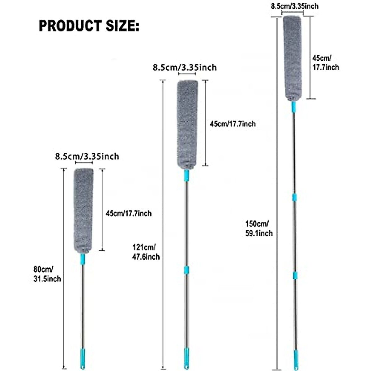 Under Appliance Microfiber Duster Dust Cleaning Brush with Extendable Pole (31.5''-47.6'') Retractable Gap Dust Cleaner Bendable Removable Washable Gap Duster for Sofa Bed Furniture Bottom