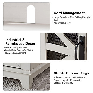 OKD Fireplace TV Stand for 70 75 Inch TV, Industrial & Farmhouse Entertainment Center with Sliding Barn Door & 23" Electric Fireplace, Rustic Media Console Cabinet for Living Room, Antique White