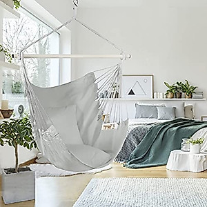 Jelofly Hammock Chair Oversized Hanging Rope Swing Seat Chair with Pocket Max 350 Lbs Superior Comfortable for Indoor Outdoor Home Bedroom Garden, Seat Cushions Not Included (Light Grey)