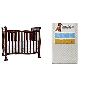 Dream On Me Violet 4 in 1 Convertible Mini Crib with Dream On Me 3 Portable Crib Mattress, White