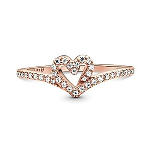 Pandora Sparkling Wishbone Heart Ring - Rose Gold Ring for Women - 14k Rose Gold-Plated Rose with Cubic Zirconia - Size 8