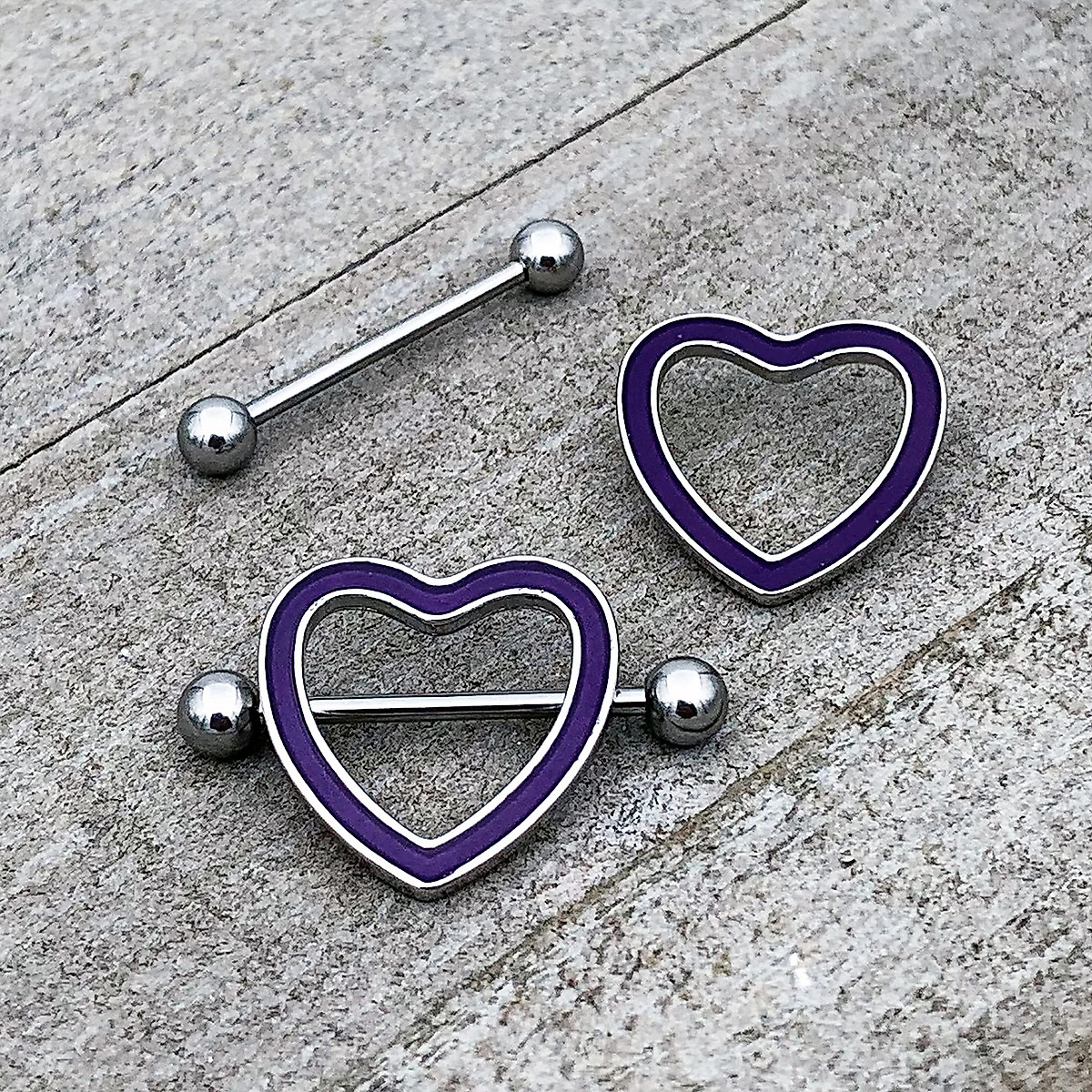 Body Candy 14G Nipple Piercing Jewelry Stainless Steel 2Pc Purple Heart Glow Barbell Nipple Shield 3/4"