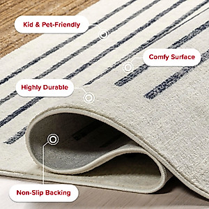 nuLOOM Fringed Performance Indoor Area Rug, Power Loomed, Easy Clean, Durable, Non-Shed, 5' x 8', Keeva Beige