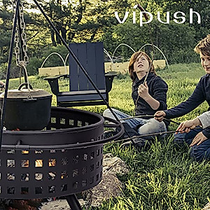 Vipush Fire Pit - 30in Black Crossweave Outdoor Fire Pit, Wood Burning Fire Pit with Spark Screen, Fireplace Poke, Cover - Fire Pit for Outside, Patio, Garden, Backyard, Decking